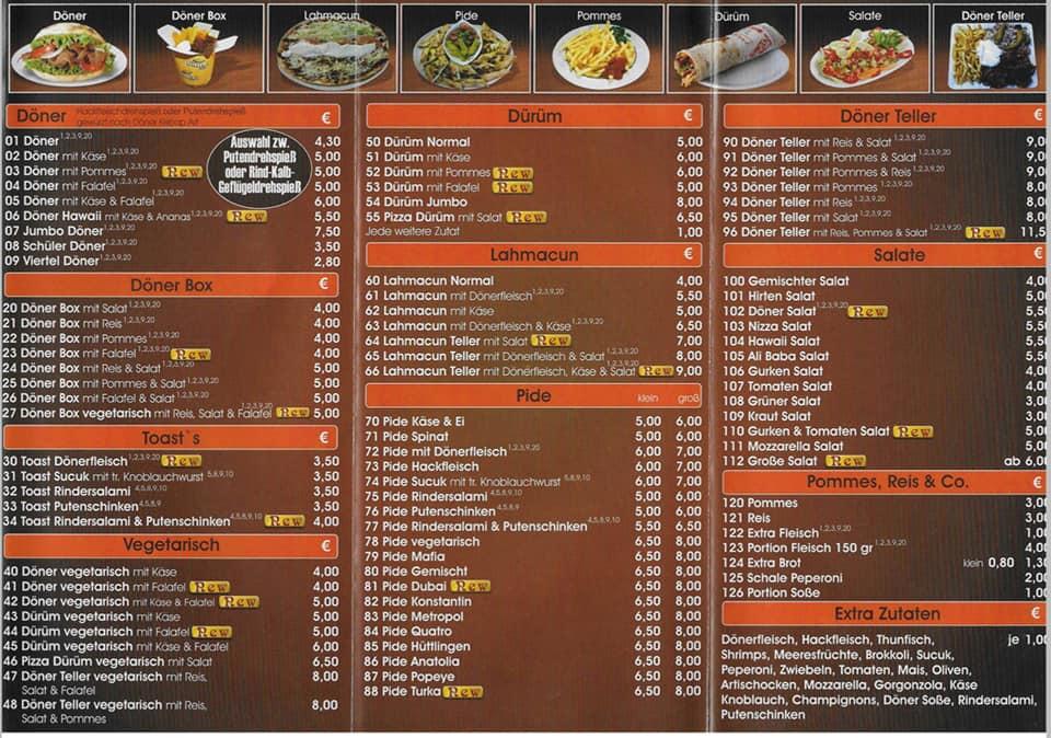 Menu au Döner und Pizzeria Alibaba, Hüttlingen