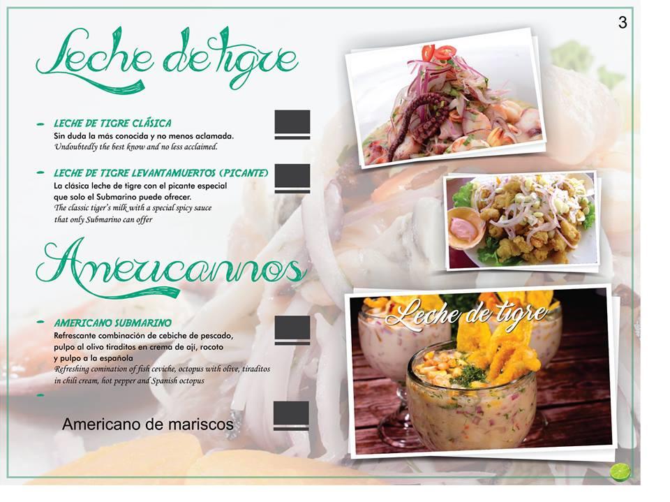 Menu at El Submarino restaurant, Ilo District
