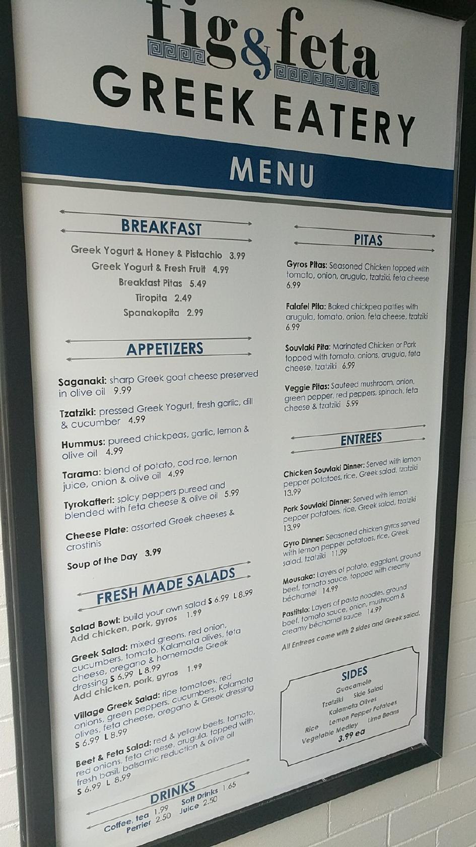 Menu at Fig & Feta restaurant, Collingwood