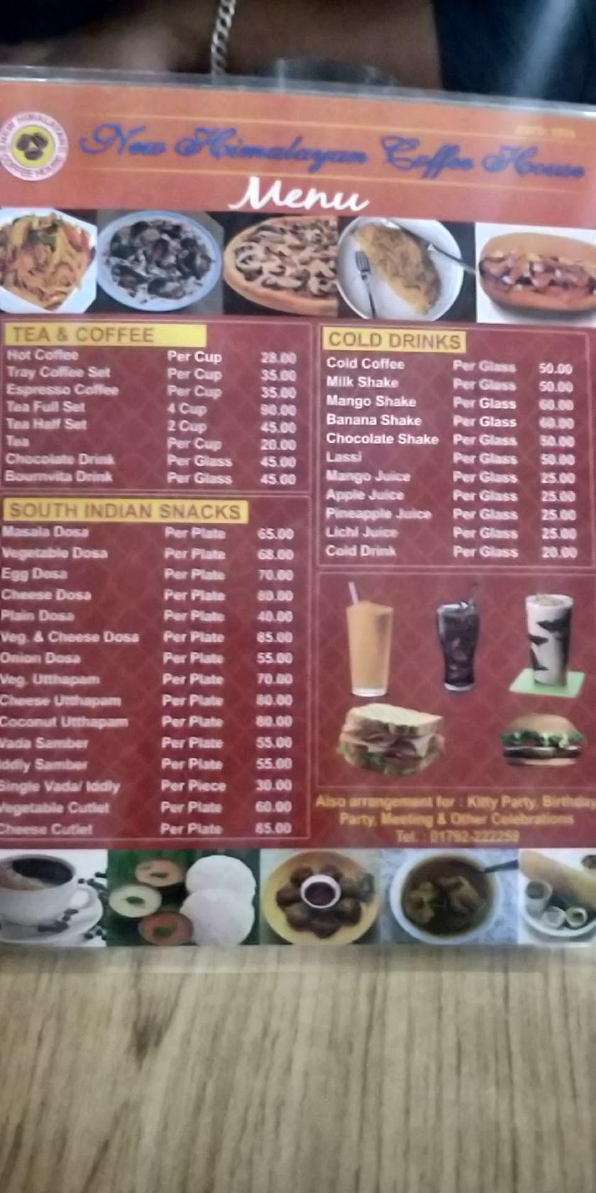 Menu at Himalayan Coffee House, Solan