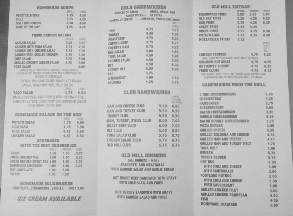 Menu at Old Mill Deli restaurant, Easton