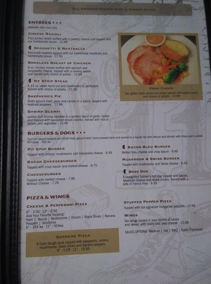 Menu at Pit Stop pub & bar, Olean