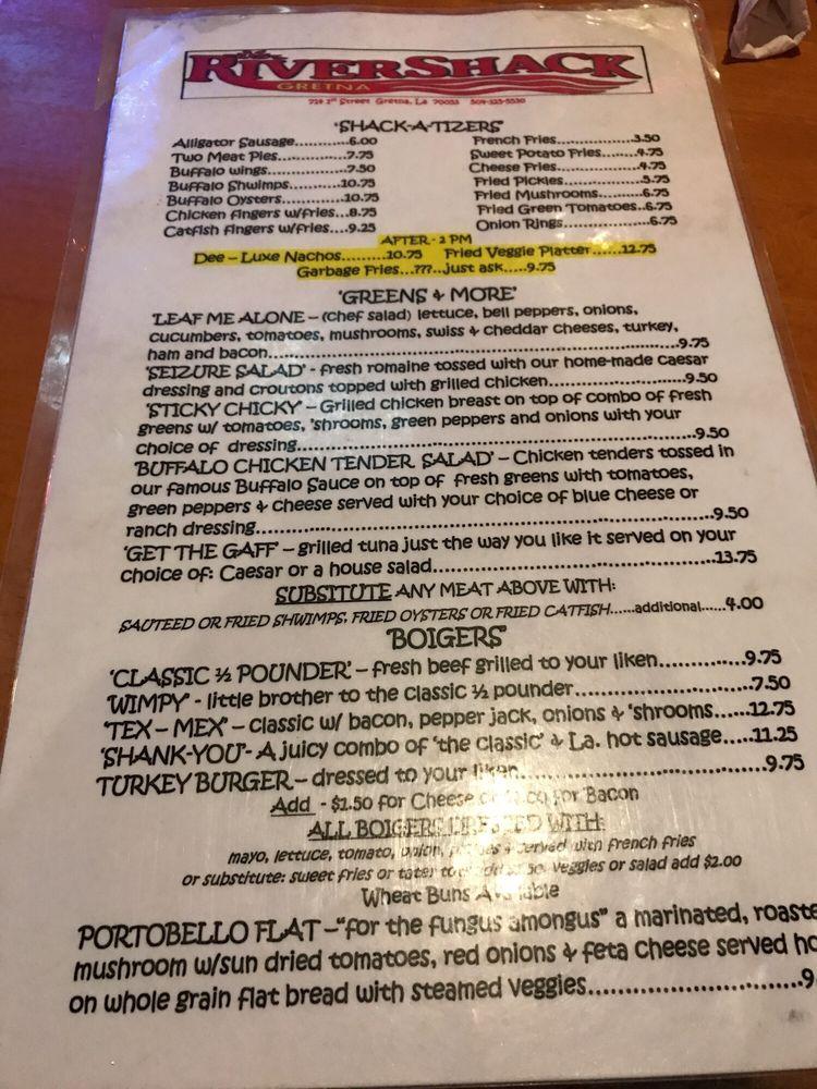 Menu at River Shack Gretna pub & bar, Gretna