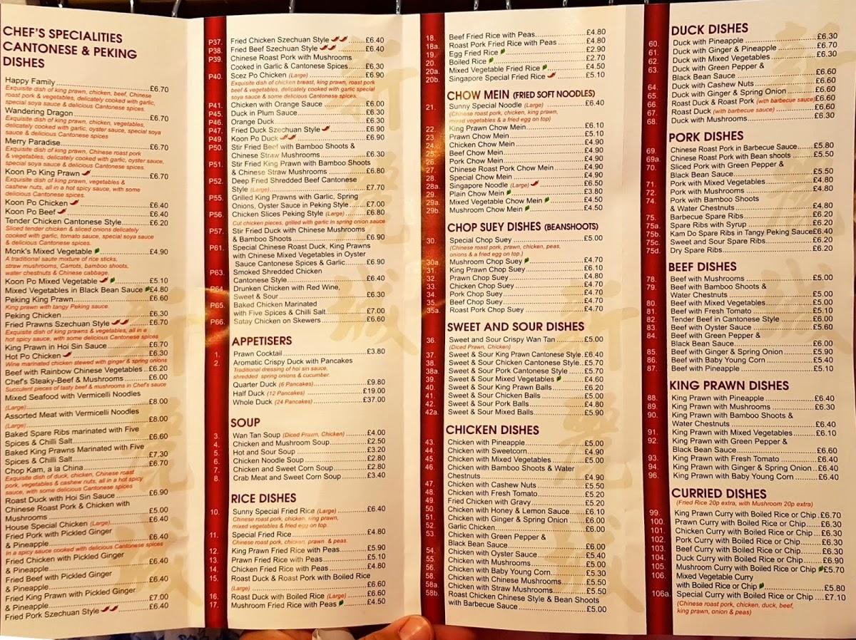 Menu at The Sunny Take Away fast food, Holt