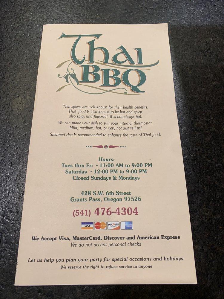 Menu at Thai BBQ, Grants Pass