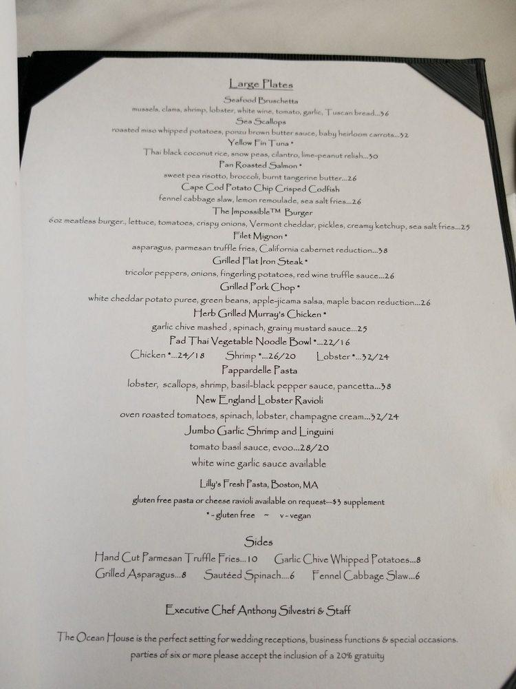 Carta de The Ocean House Restaurant, Dennis