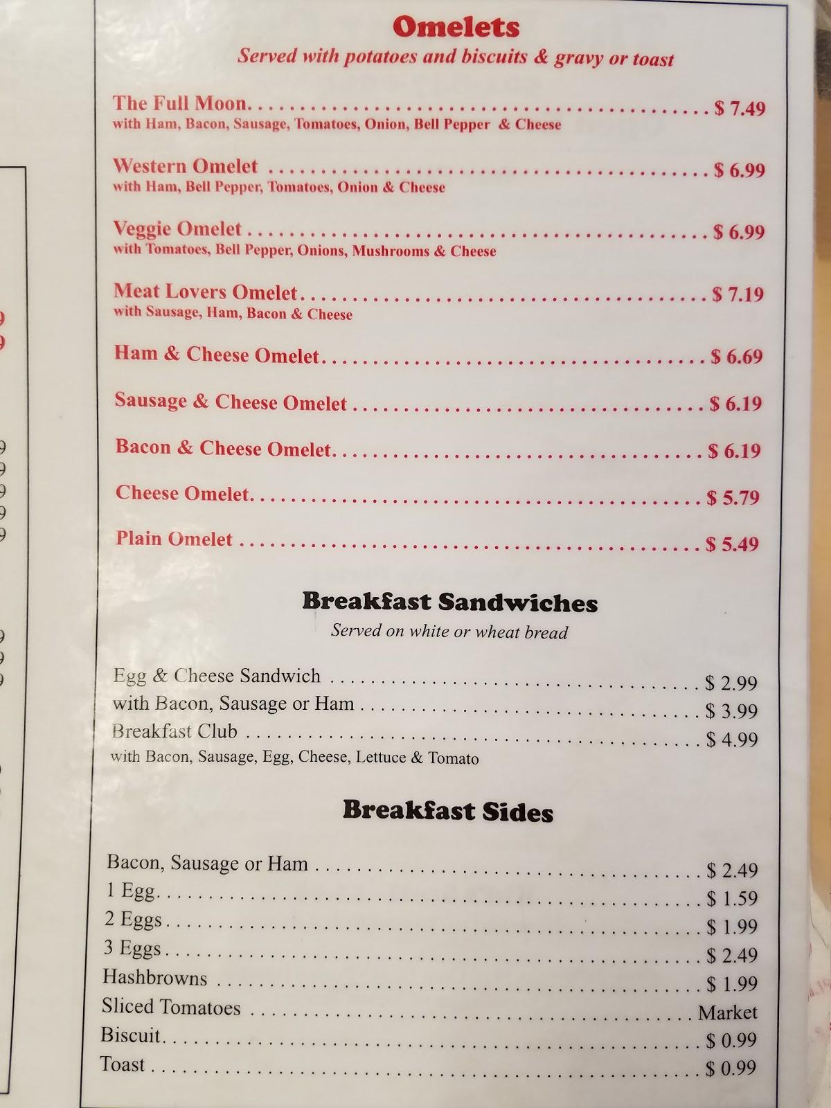 Menu at Bryant Cafe, Bryant