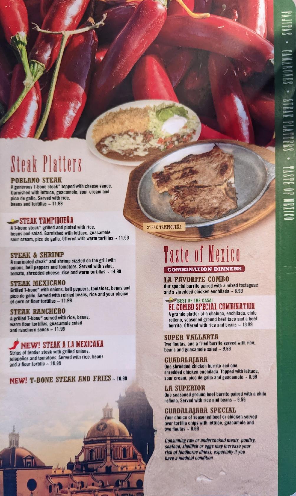 Menu at El Chile Poblano restaurant, New Castle, S 14th St