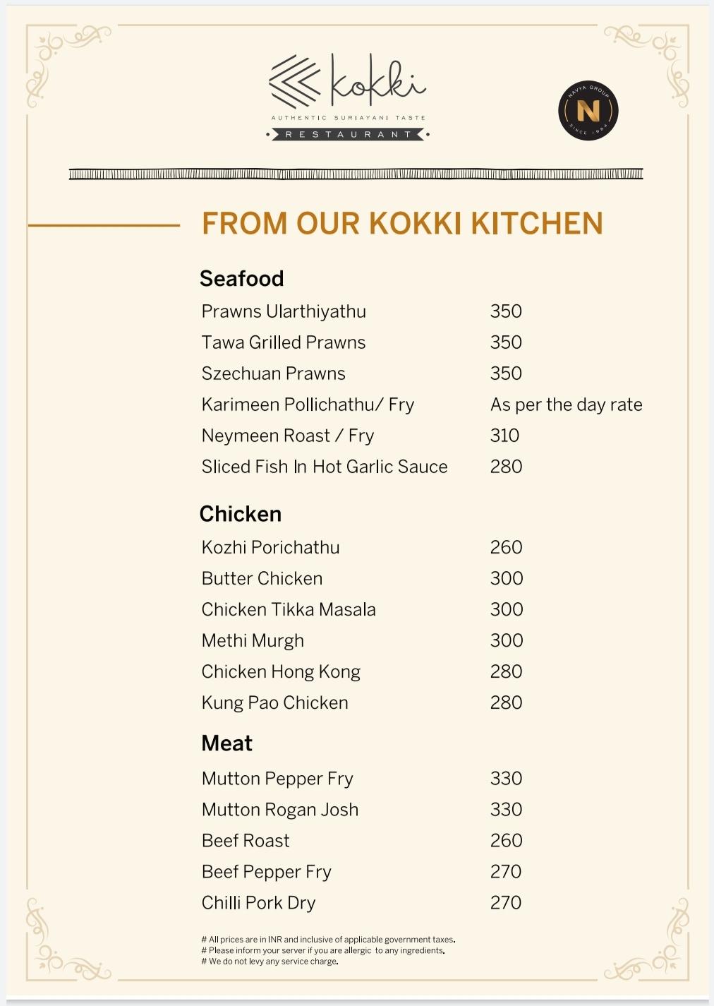 Menu at Kokki Restaurant-Authentic Suriani Taste, Thrissur