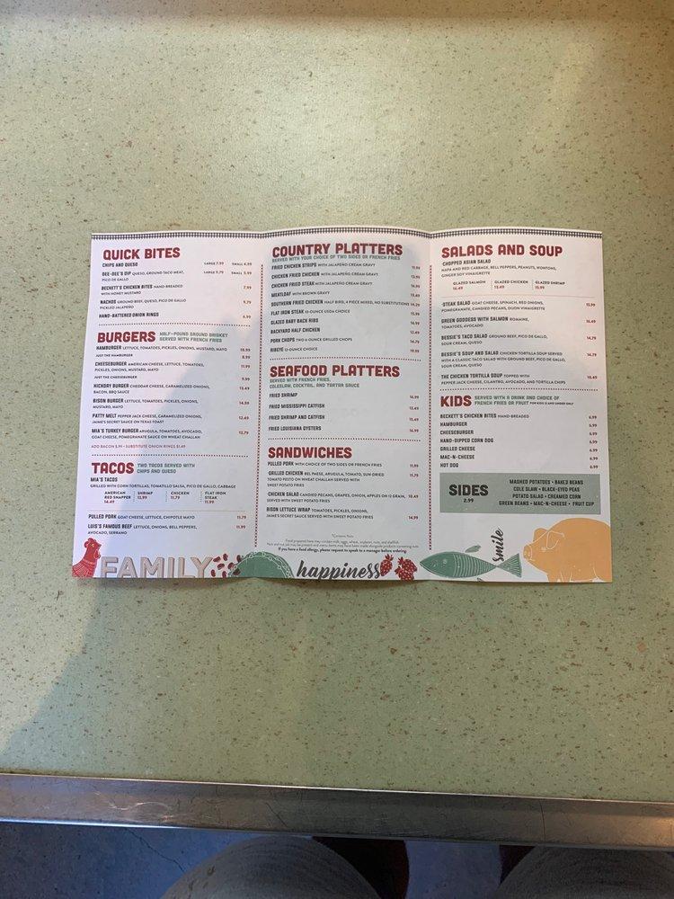 Menu at Mia's Table restaurant, Houston, Argonne St