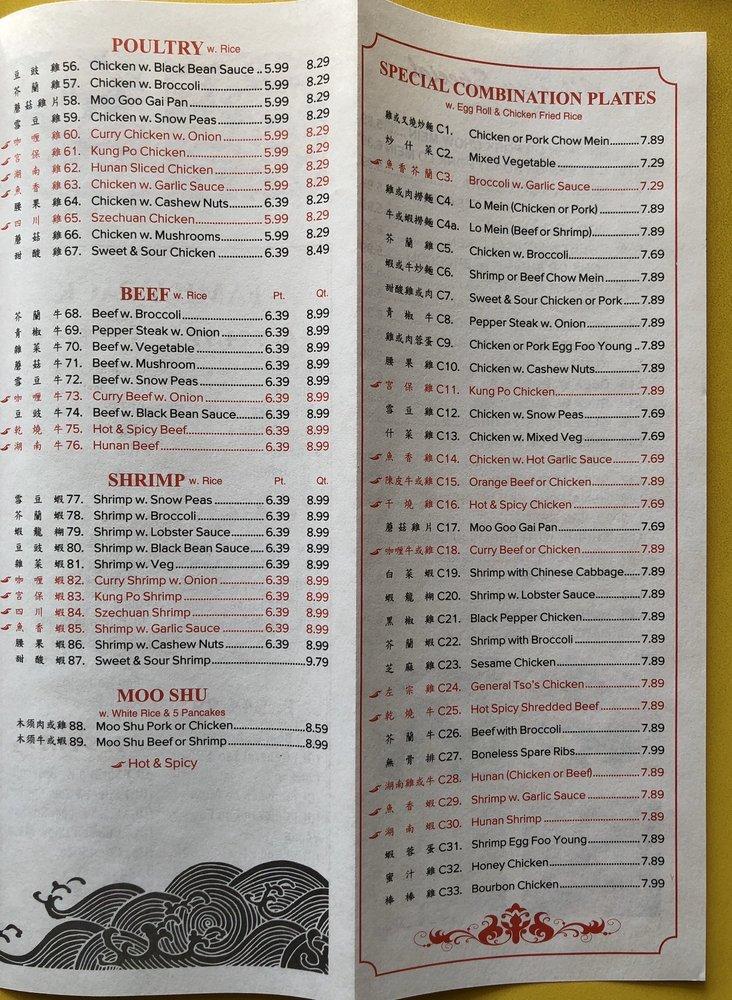 Menu at New China Restaurant, South Hill