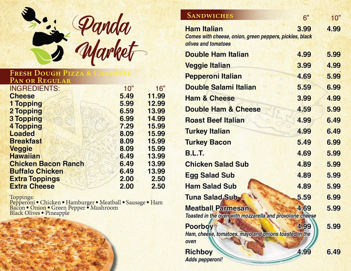 Menu at Panda Market pizzeria, Buxton