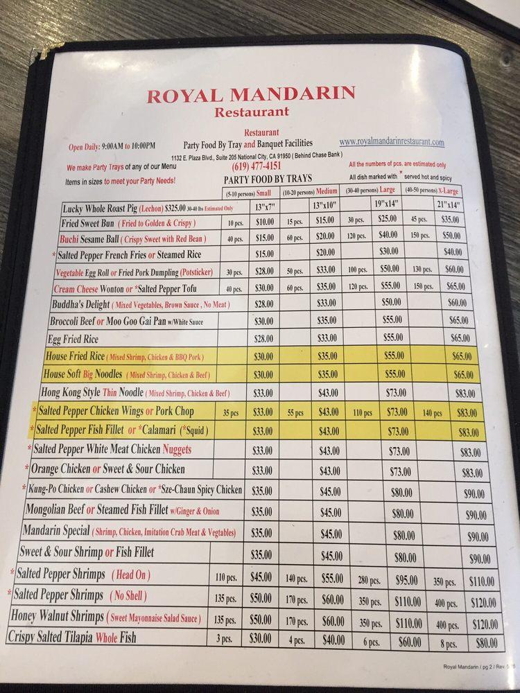 Menu at Royal Mandarin restaurant, National City