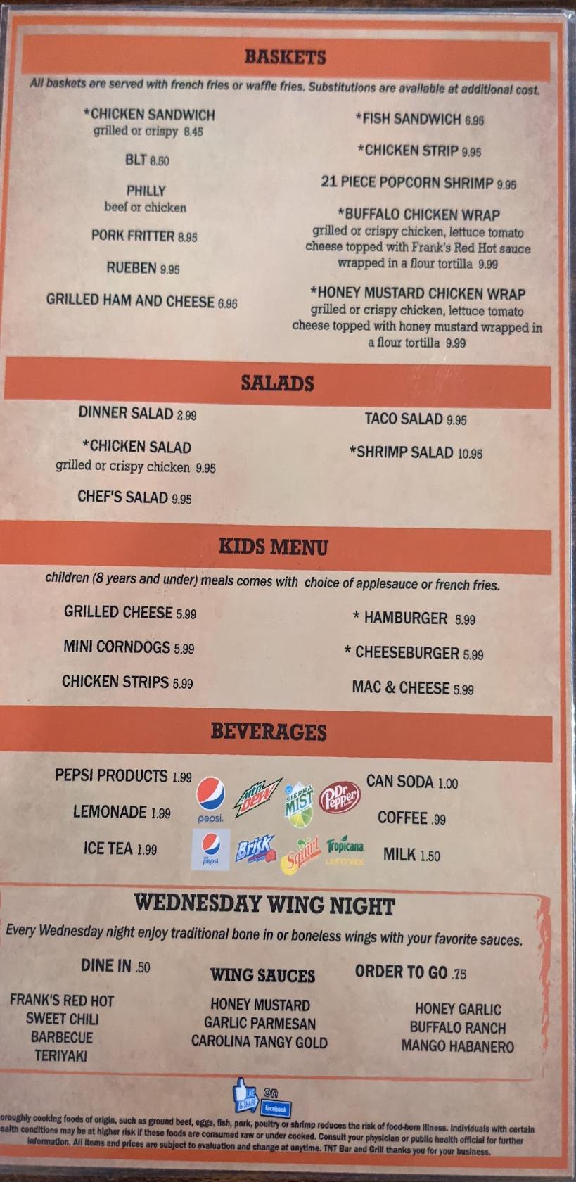 Menu at TNT Bar & Grill, Utica