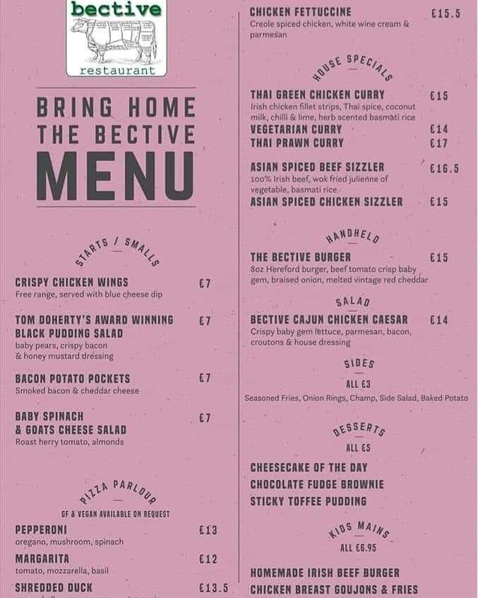 Menu at The Bective Kells restaurant, Kells