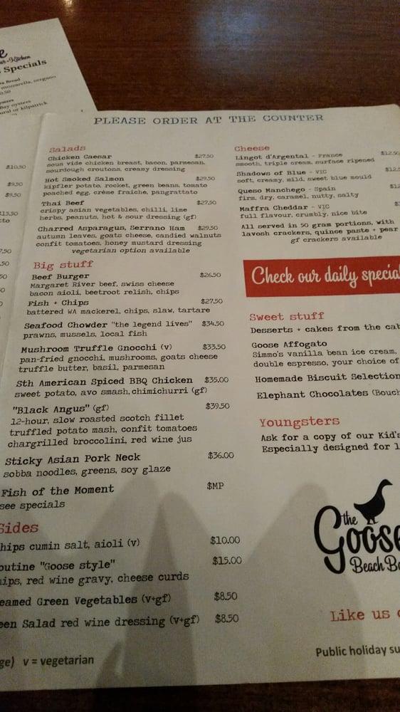 Menu at The Goose pub & bar, Busselton
