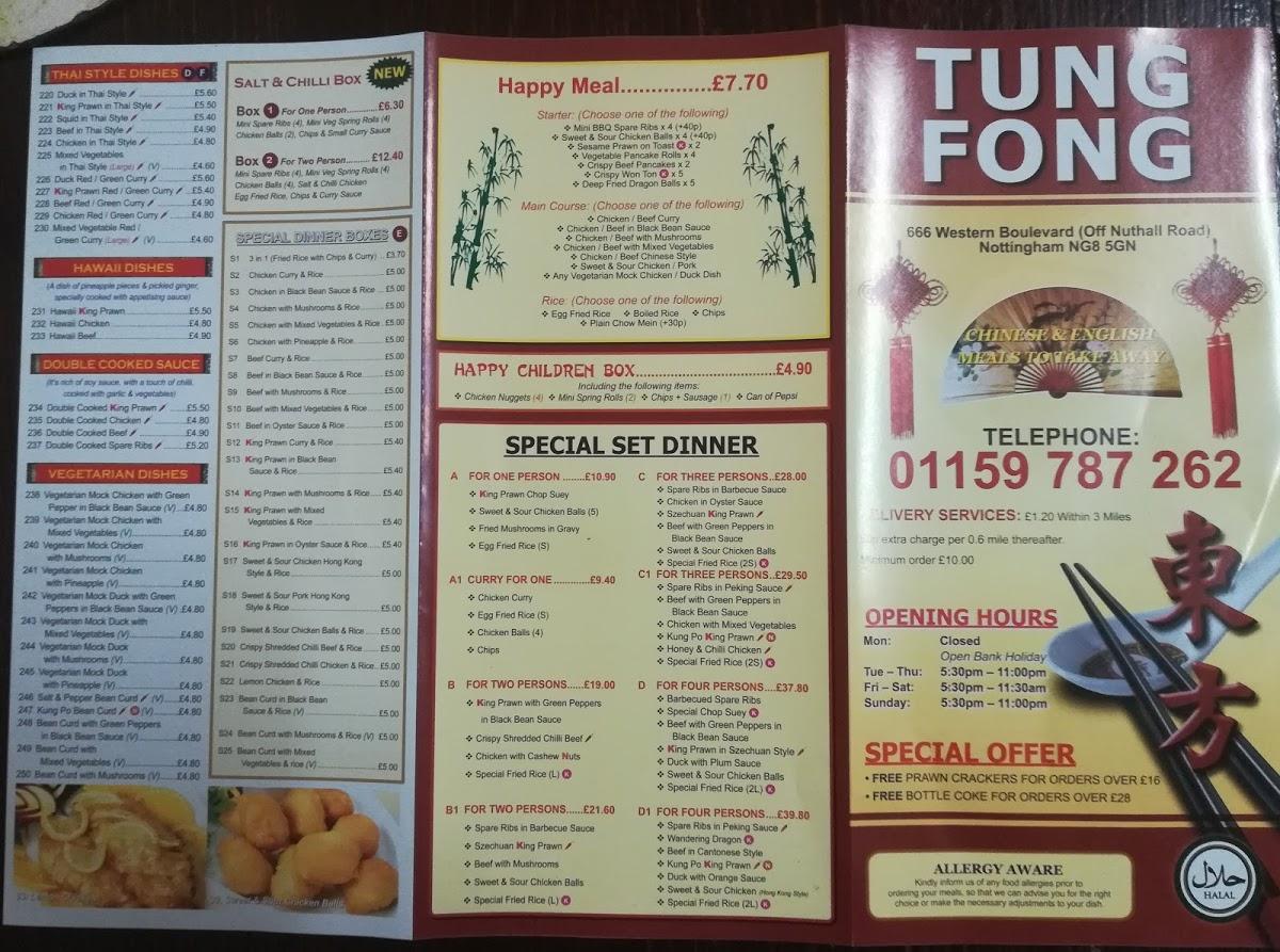 Menu at Tung Fong fast food, Nottingham, 666 Western Blvd