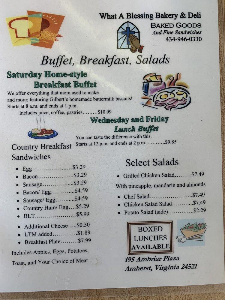 Menu at What A Blessing Bakery, Amherst, 195 Ambriar Plaza