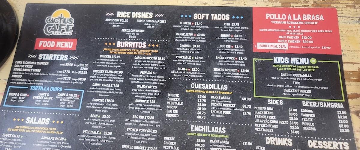 Menu at Cactus Cafe, Medford, Medford