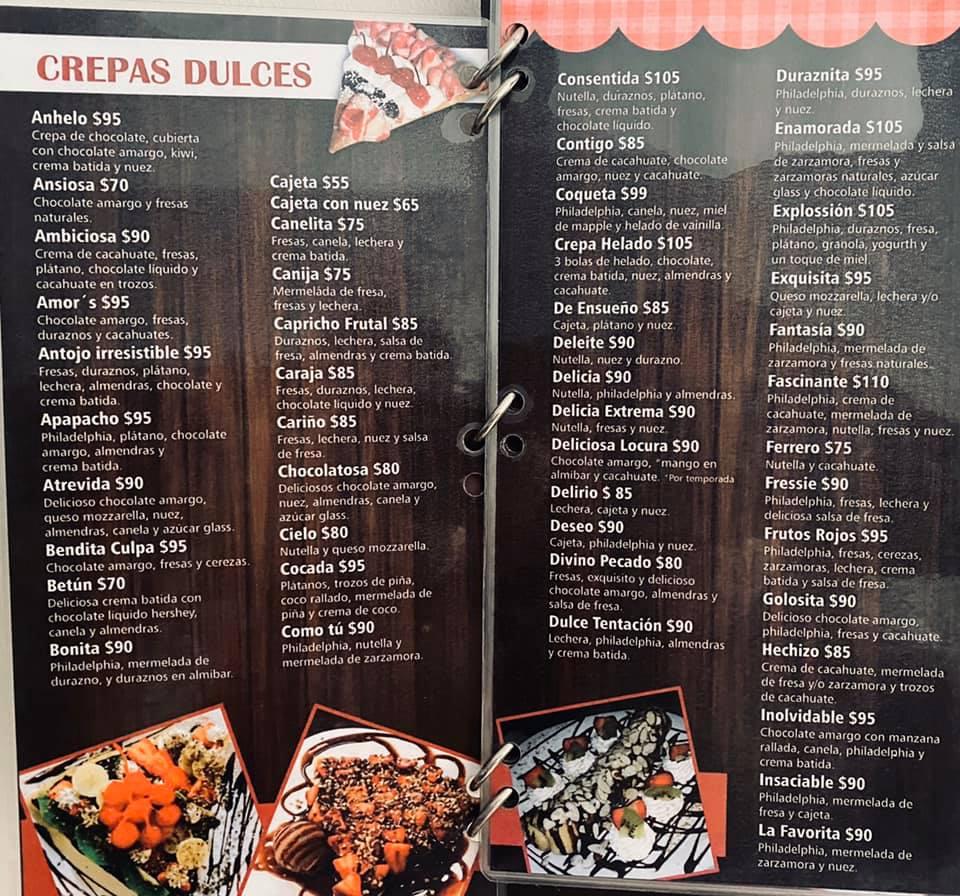 Menu at Crepas Marie Yulie, Uruapan