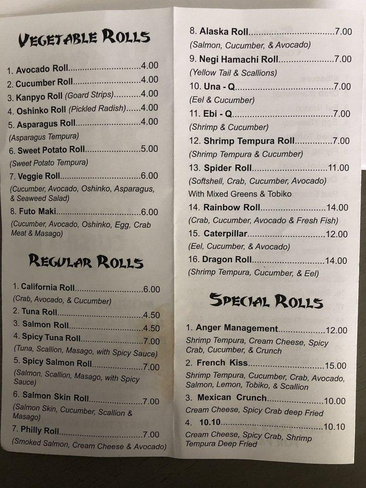 Menu at Happy Sushi restaurant, Springfield
