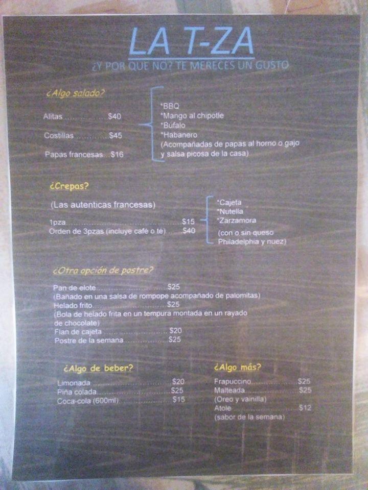 Menu at La TZA cafe, Cuautitlan