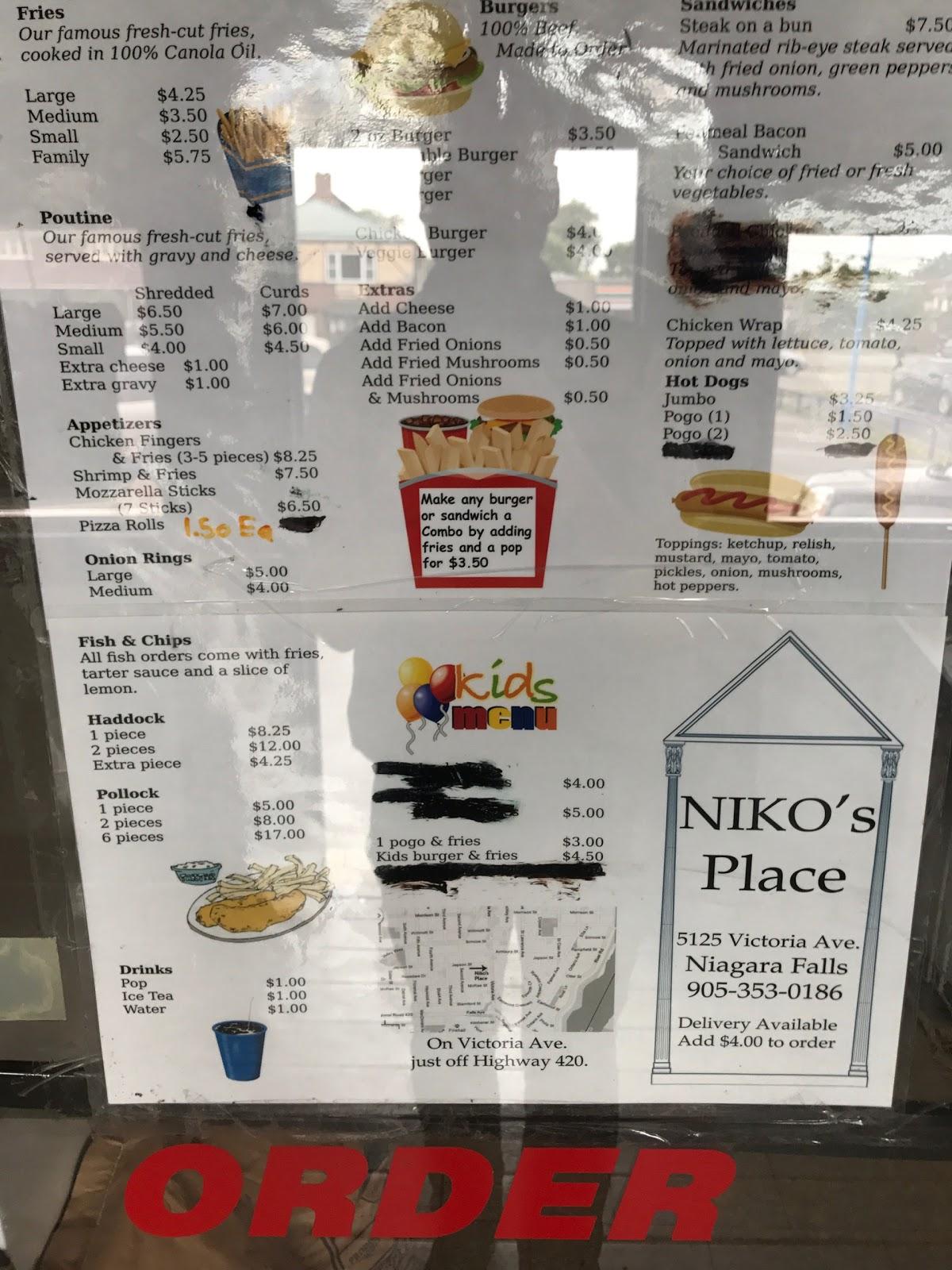 Menu at Niko's Place restaurant, Niagara Falls