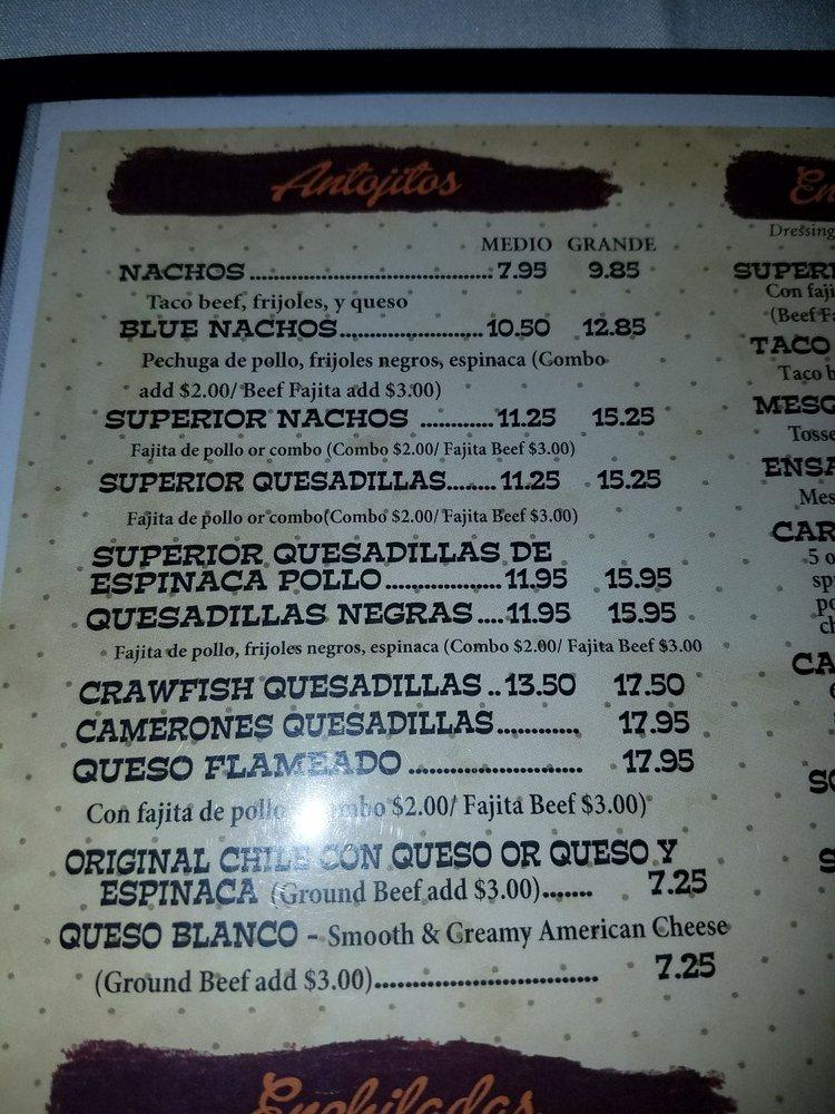 Menu at Superior Grill restaurant, Shreveport