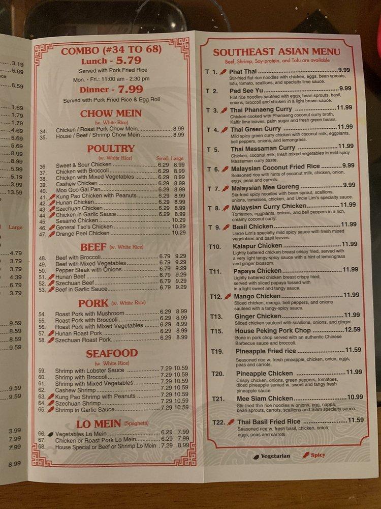 Carta del restaurante Uncle Lim's Kitchen, Wilmington