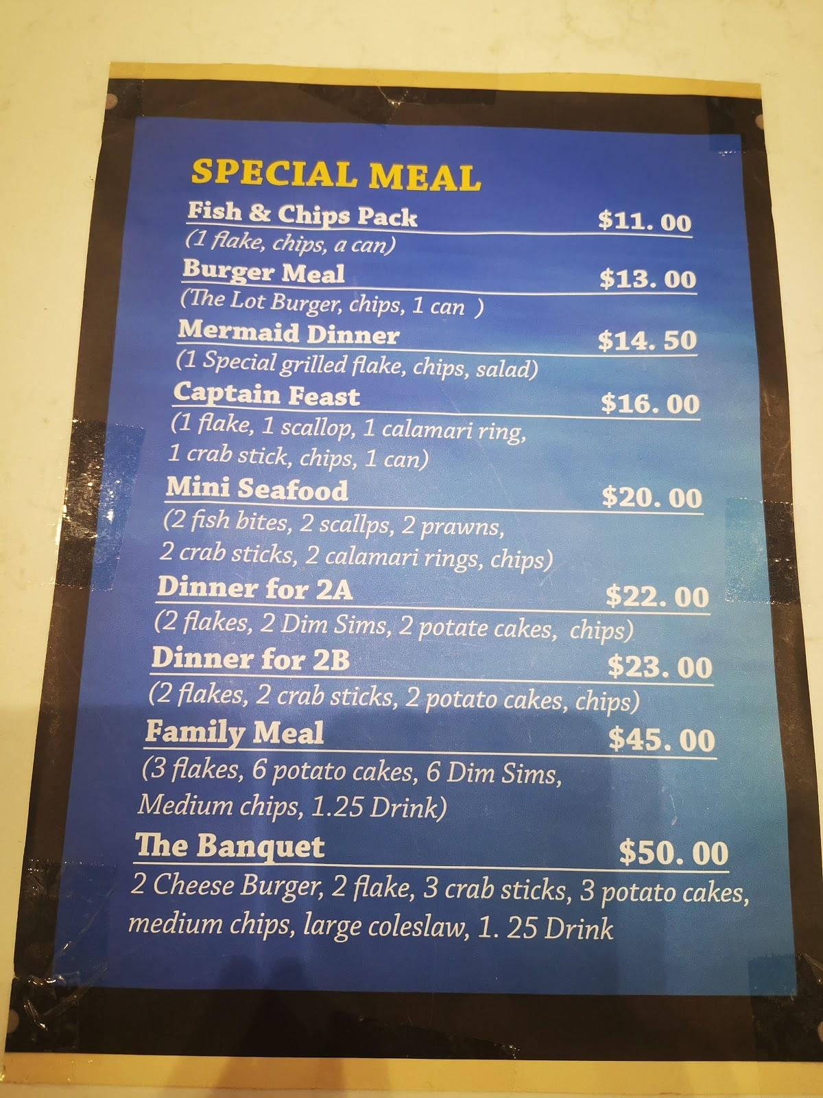 Menu at Cobblebank Fish and Chips restaurant, Australia