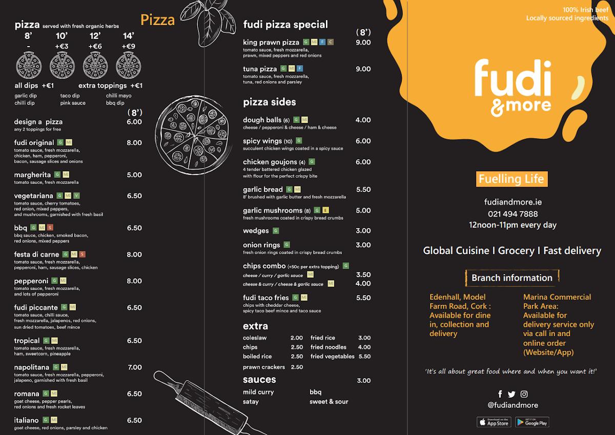 Menu at Fudi & More pizzeria, Cork, Edenhall