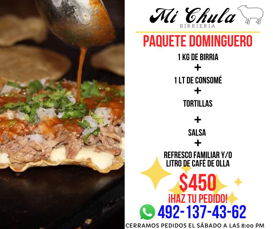 Menu at Birrieria “Mi Chula” restaurant, Guadalupe
