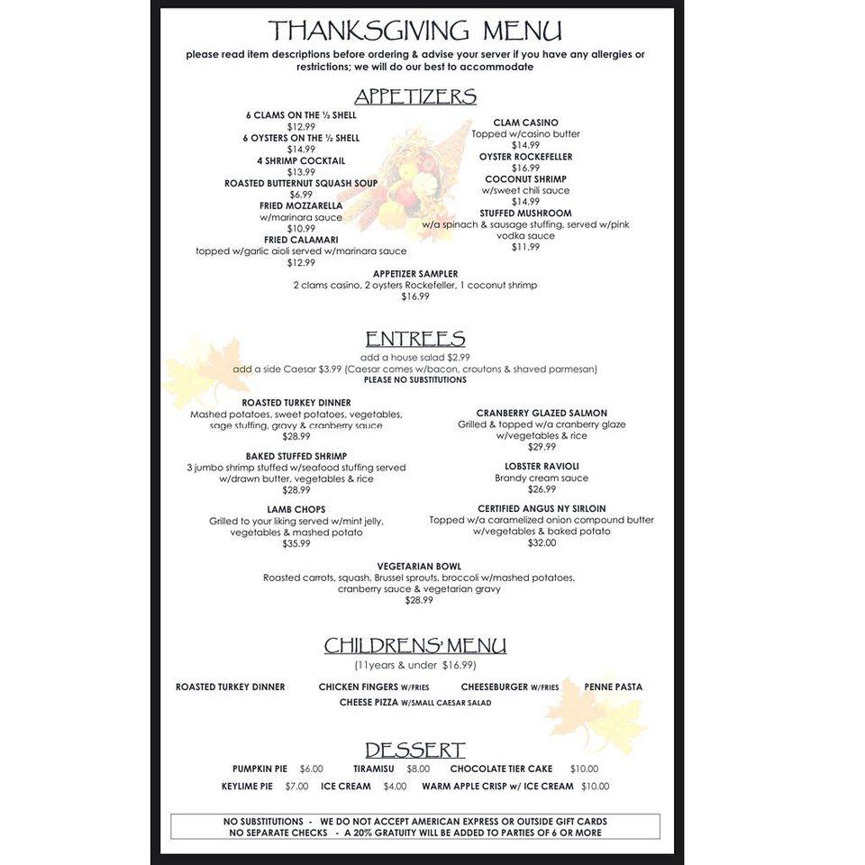 Menu at Outriggers Restaurant, Stratford