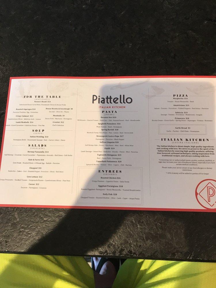 Menu at Piattello Italian Kitchen pizzeria, Fort Worth