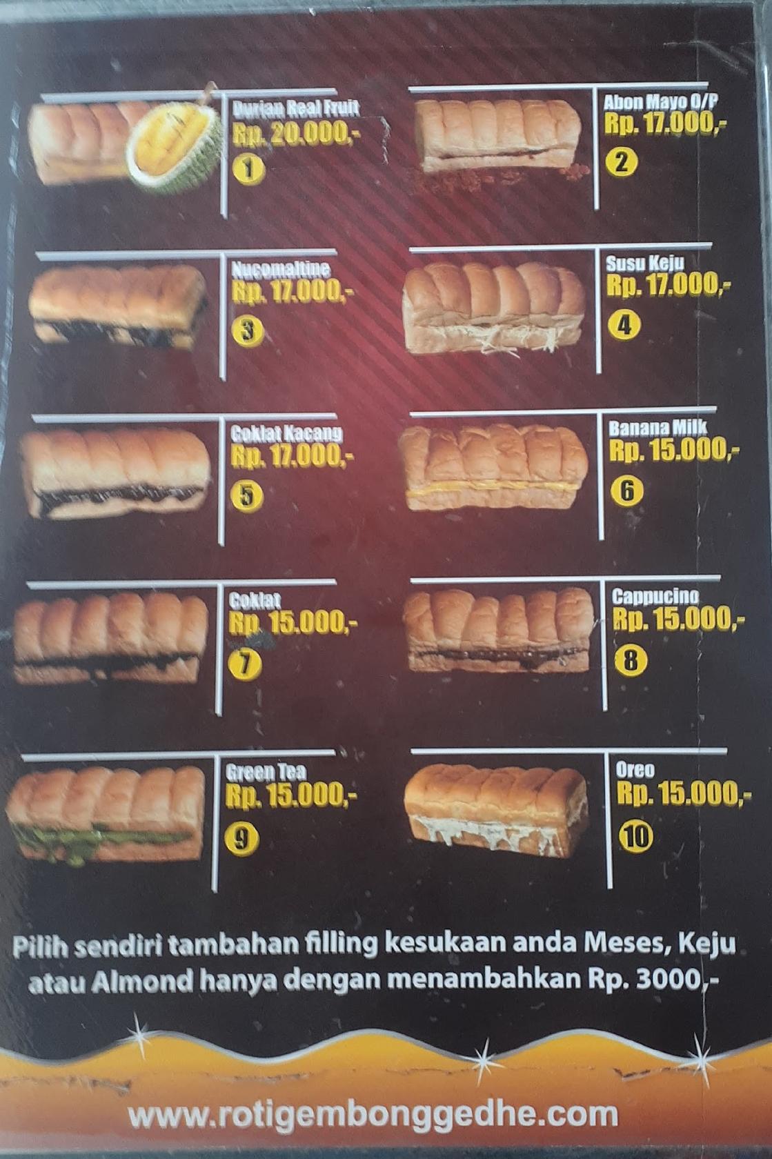 Menu at Roti Gembong Gedhe, Giwangan ...