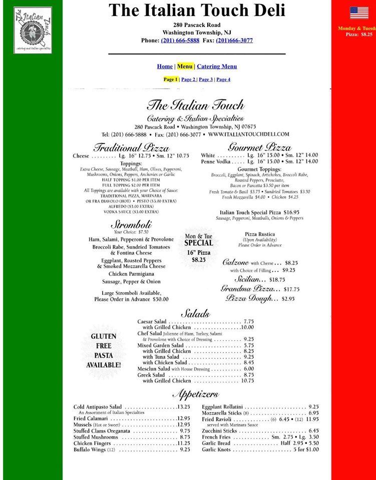 Menu at The Italian Touch Deli restaurant, Township of Washington, 280 ...