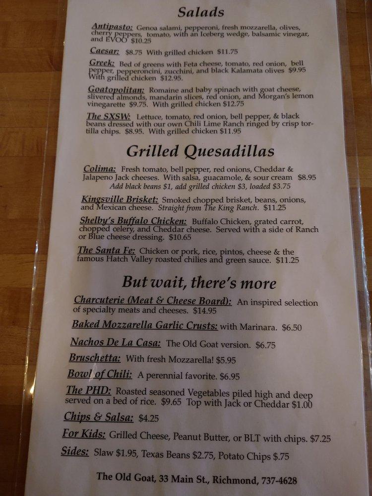 Menu at The Old Goat pub & bar, Richmond