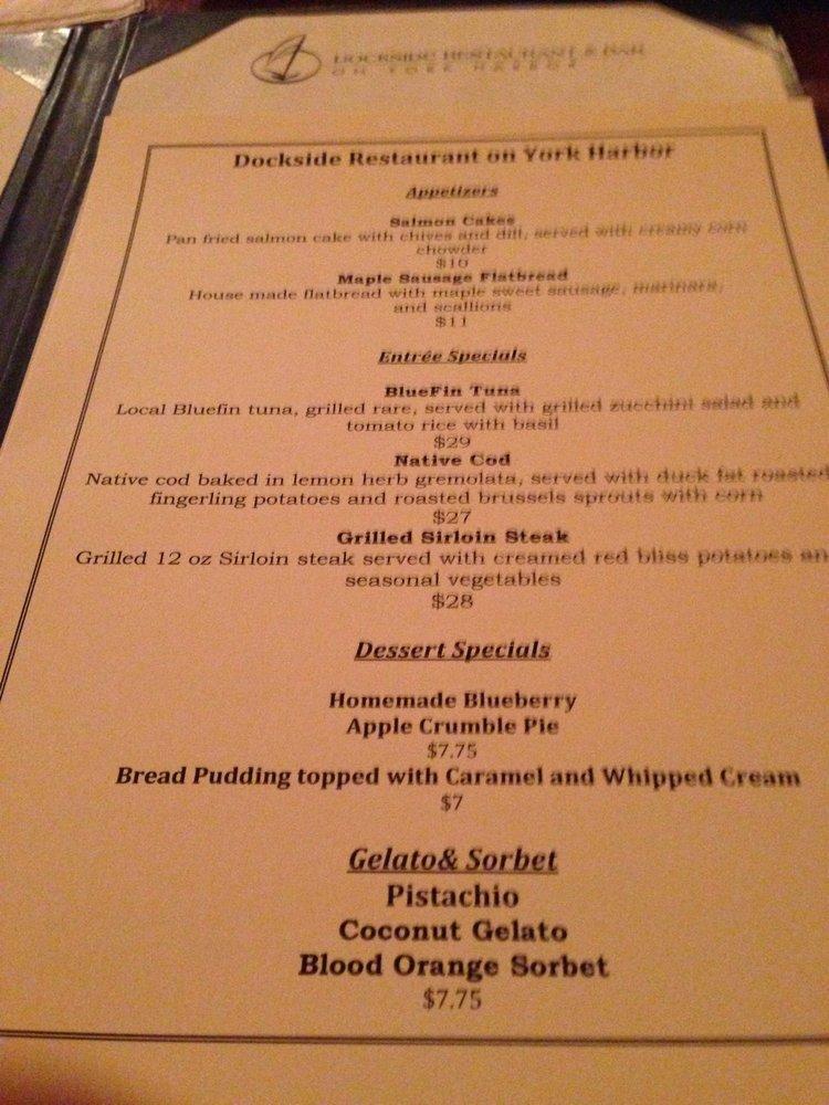 Menu at Dockside Restaurant on York Harbor, York