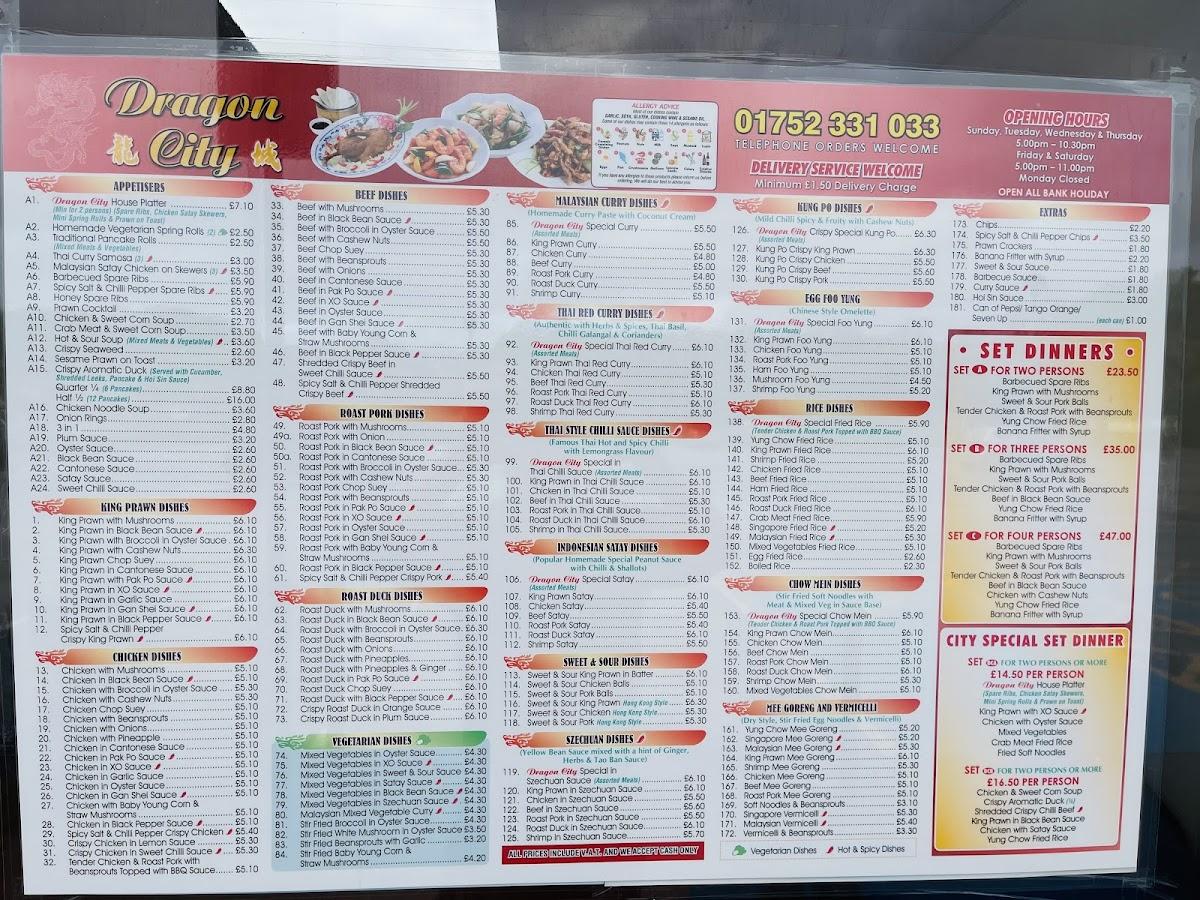 Menu at Dragon City fast food, Plymouth