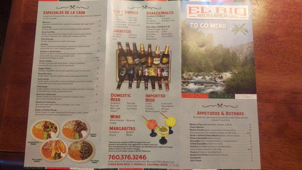 Menu at El Rio Mexican & American Food restaurant, Kernville
