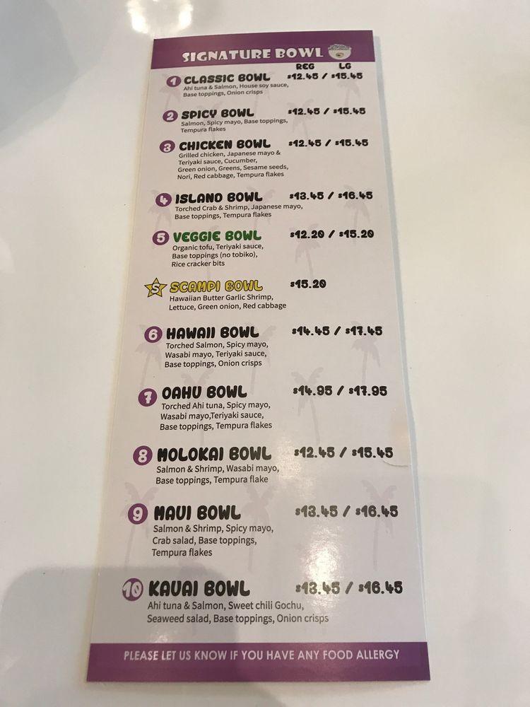 Menu at Hoki Poke restaurant, Markham