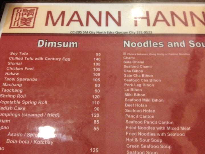 Menu at Mann Hann restaurant, Quezon City, L2
