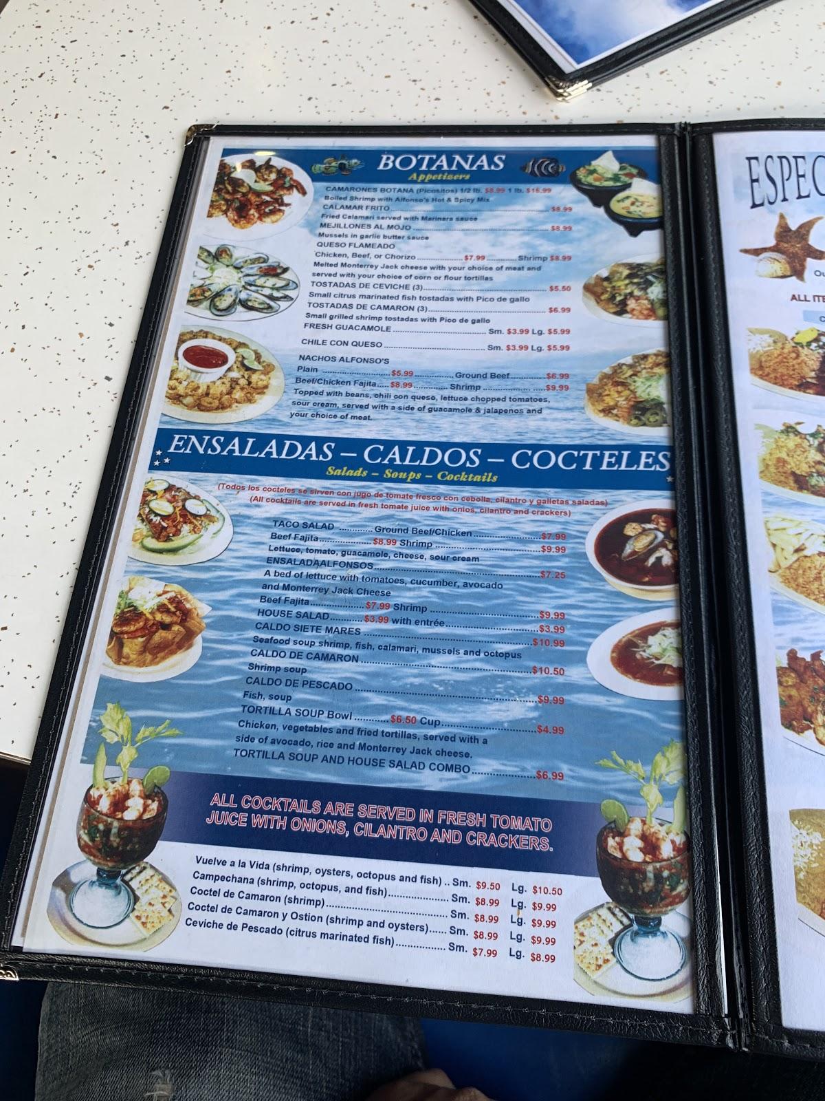 Menu at Alfonso's Mexican Restaurant, Conroe