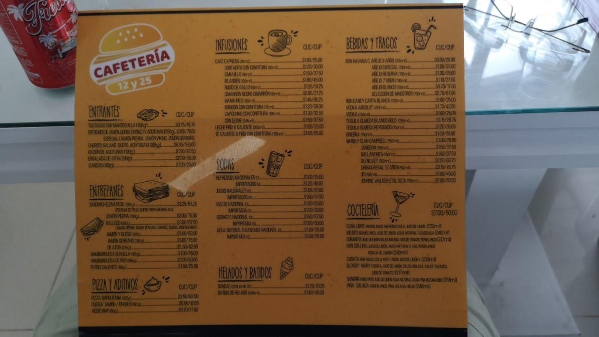 Carta de Cafetería "Dulcinea" 25 y 12, La Habana