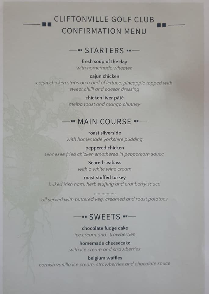 Menu at Cliftonville Clubhouse Bar & Lounge, Belfast