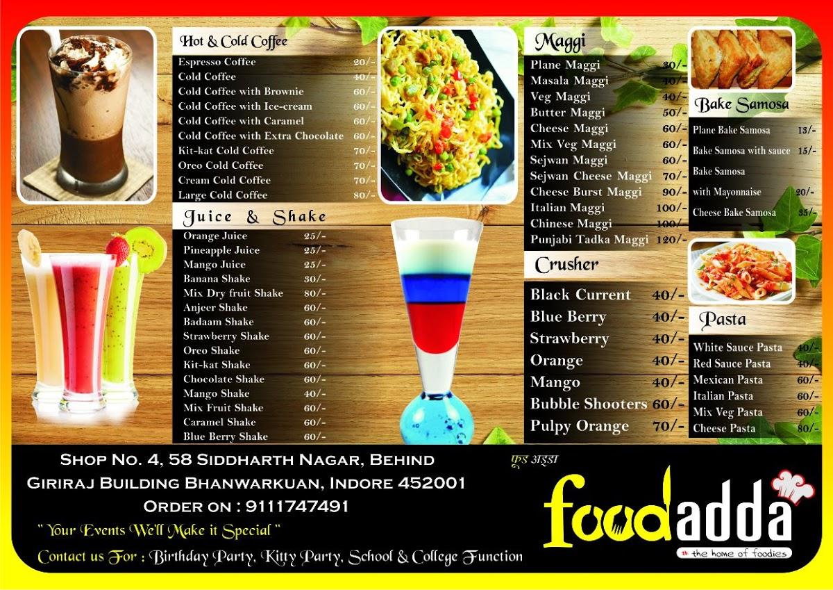 Menu at Food Adda, Indore, 9B