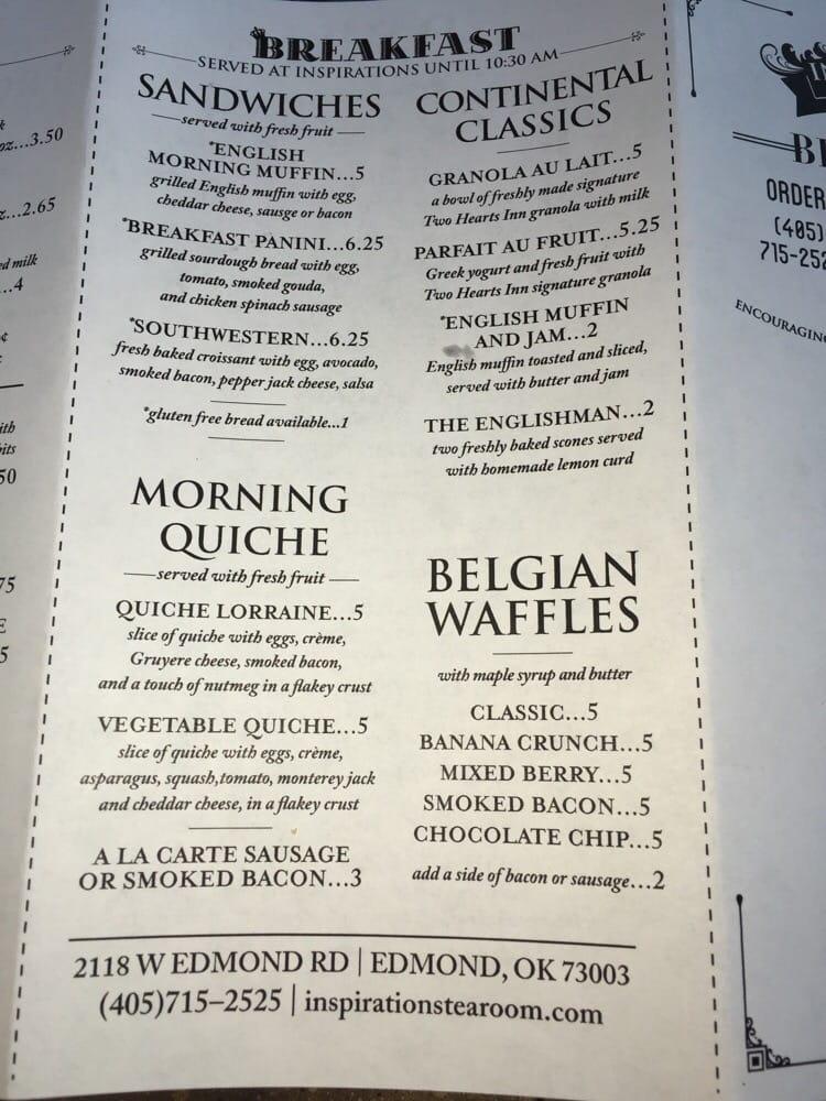 Menu at Inspirations Tea Room, Eatery, & Events restaurant, Edmond