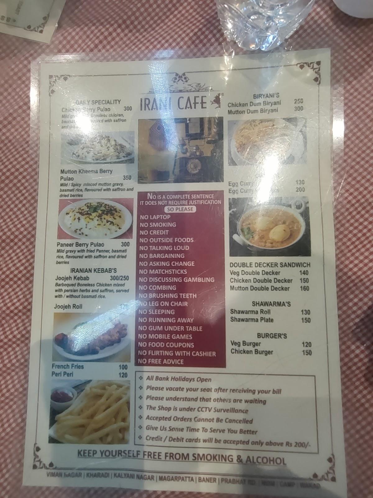 Menu at Irani Cafe - Baner, Pune, Irani Cafe