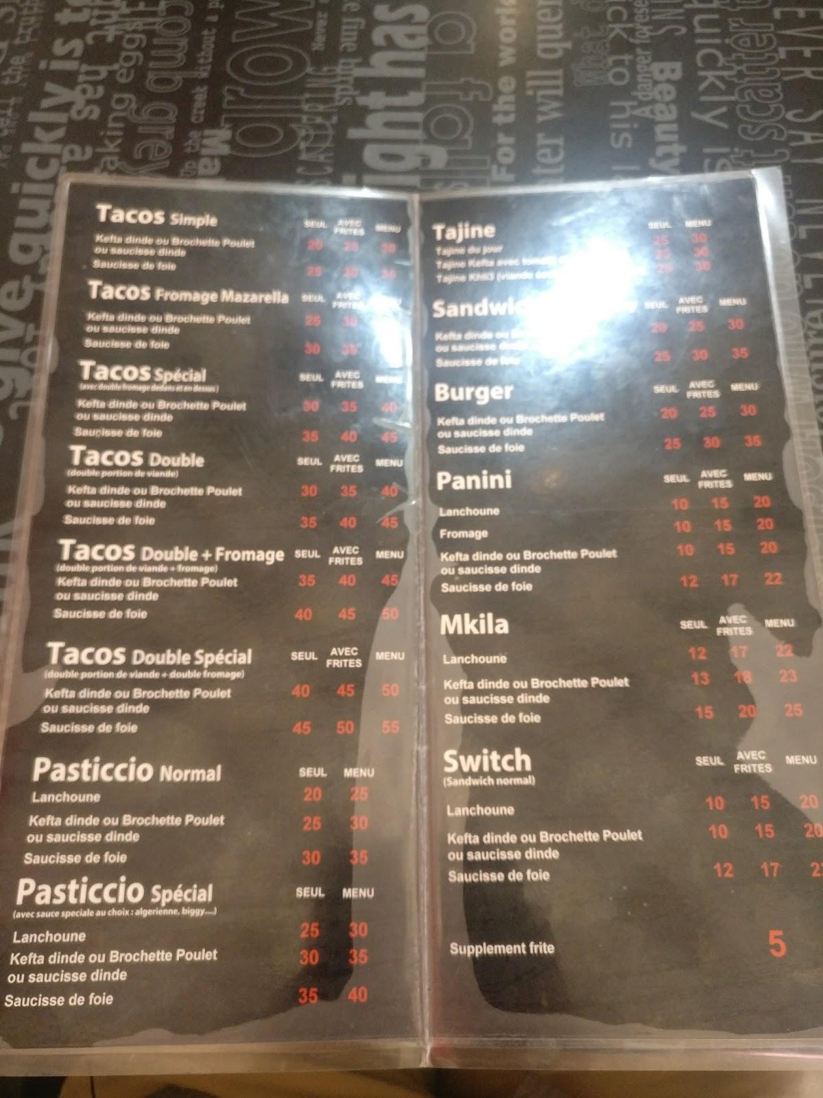 Menu at Mangez Moi restaurant, Casablanca