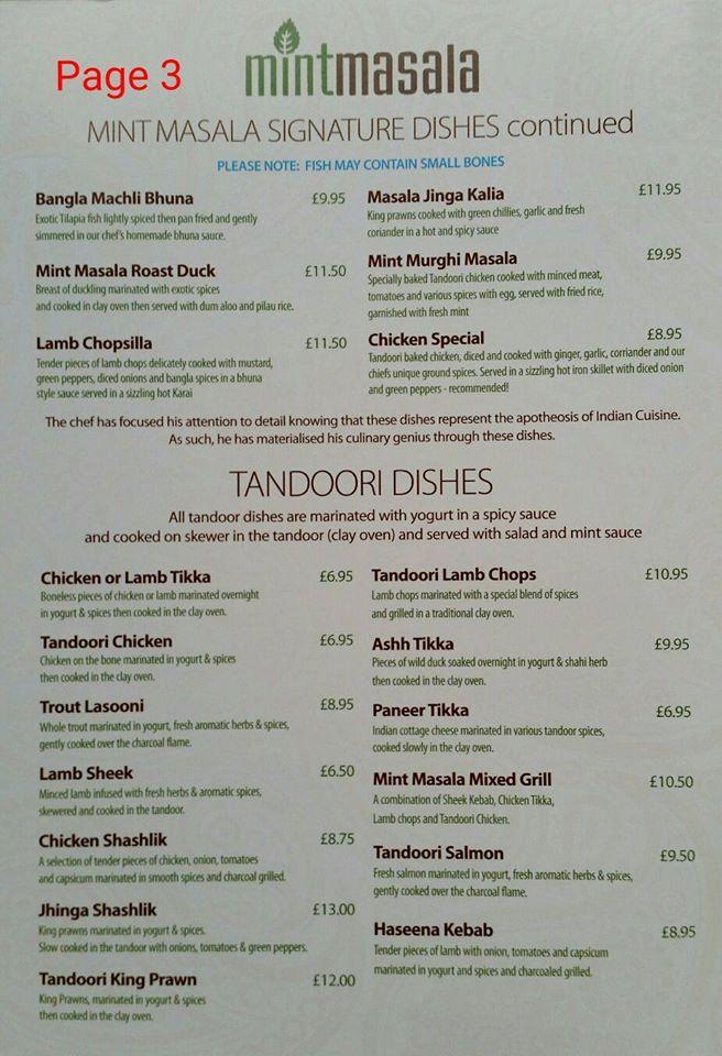 Menu at Mint Masala restaurant, Neath